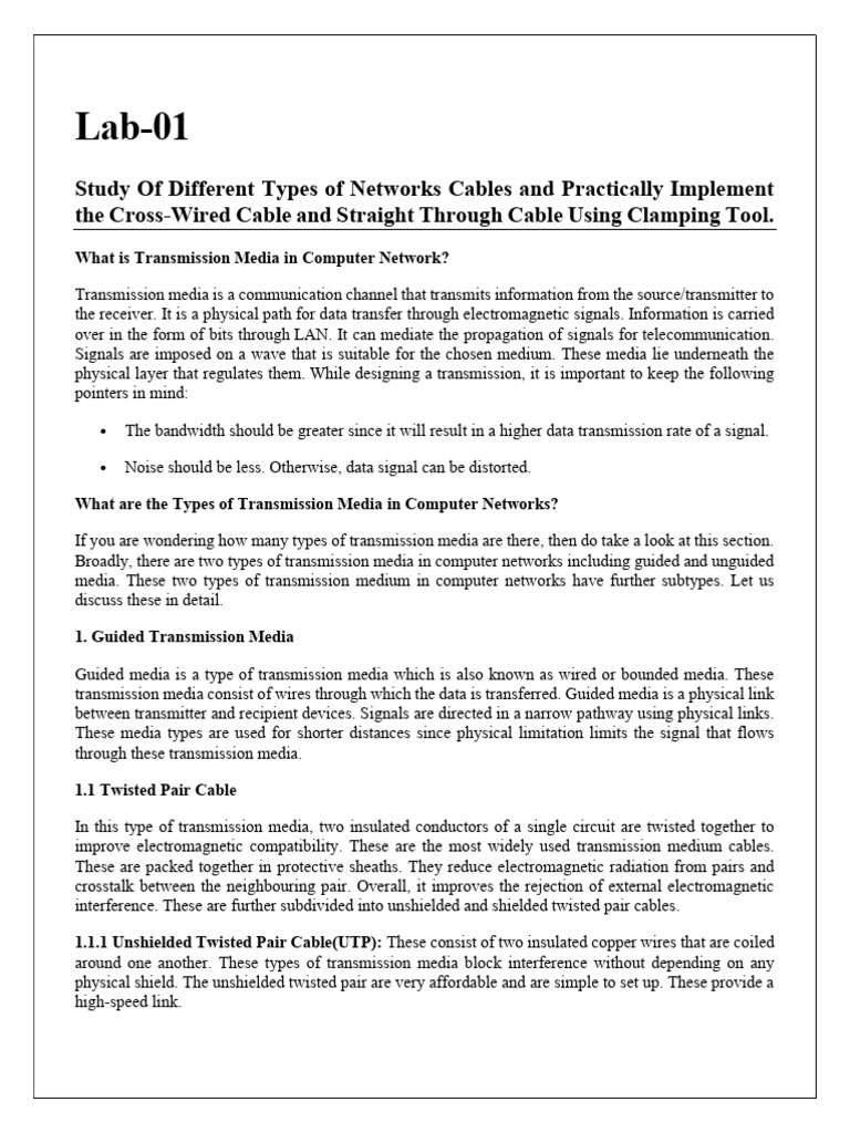 Lab 01 Computer Networks | PDF | Transmission Medium | Networking