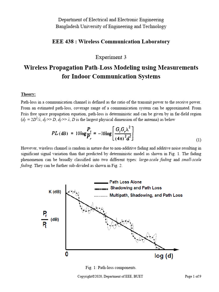 EEE 438 Exp 3 Propagation Model Experiment | PDF | Electronics | Electronic Engineering