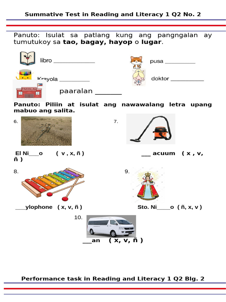 Summative Test in Reading and Literacy Language Q2 No.2 | PDF