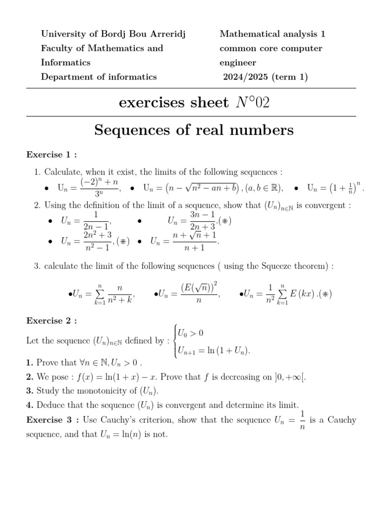 s2rie Les Suites | PDF | Limit (Mathematics) | Sequence