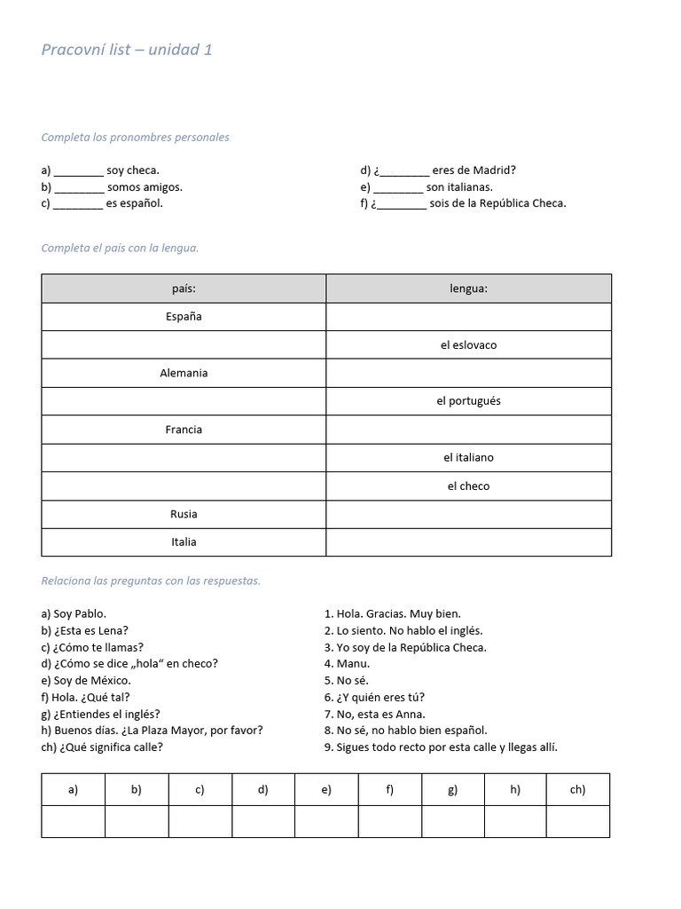 Ejercicios de Pronombres y Verbos en Español | PDF | Lengua española ...