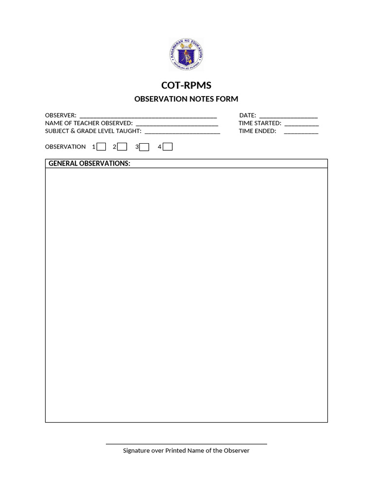 CID_F_027_COT-RPMS-Observation-Notes-Form | PDF