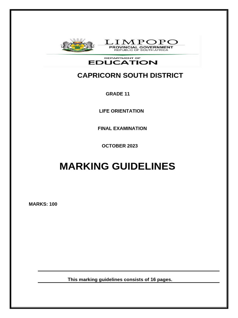Grade 11 Examination 2023 Term 4 Marking Guidelines | PDF ...