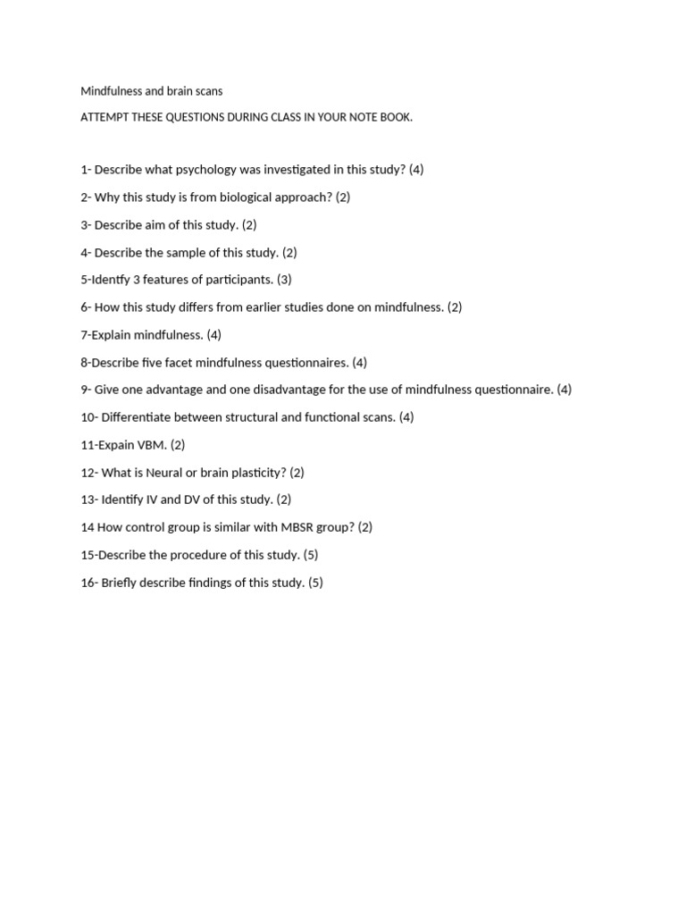 Mindfulness and Brain Scans Assignment | PDF