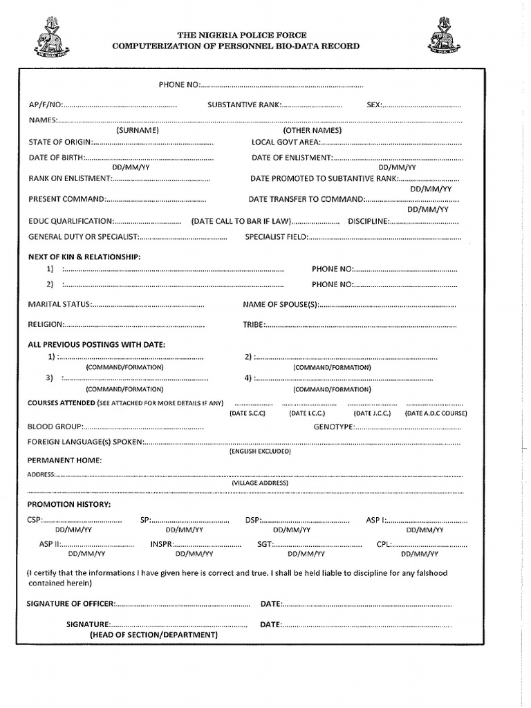 Police Bio-Data Form | PDF