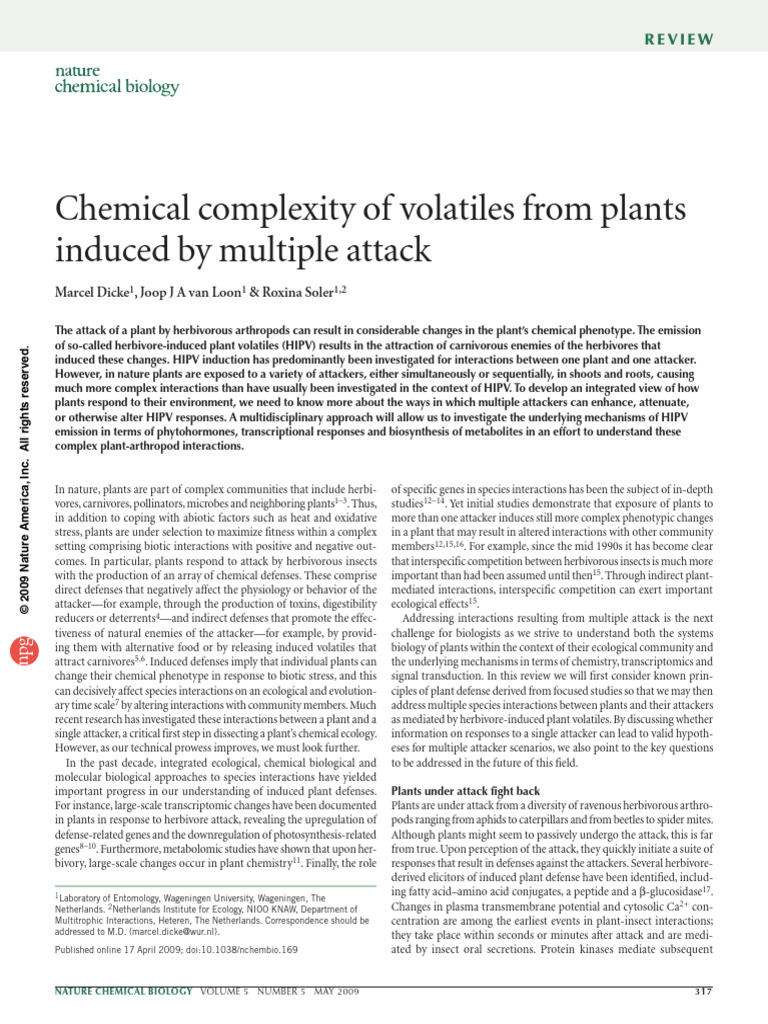 Chemical Complexity of Volatiles From Plants | PDF | Herbivore | Biology