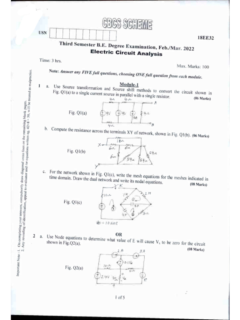 VTU Exam Question Paper With Solution of 18EE32 Electric Circuit ...