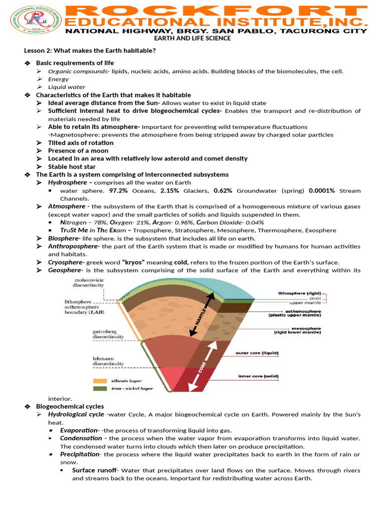 EARTH AND LIFE SCIENCE Fact Sheet | PDF | Rock (Geology) | Earth