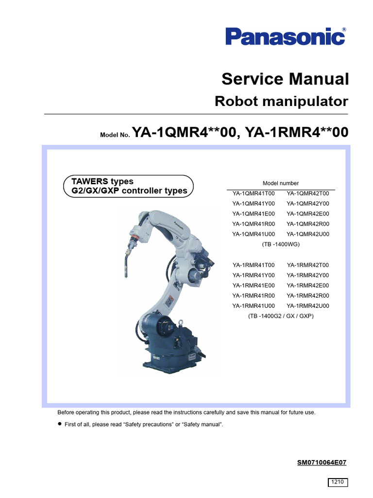 A05 - SM0710064E07 - YA-1QMR41 Series Manipulator Service Manual (TB-1400) | PDF | Yellow ...