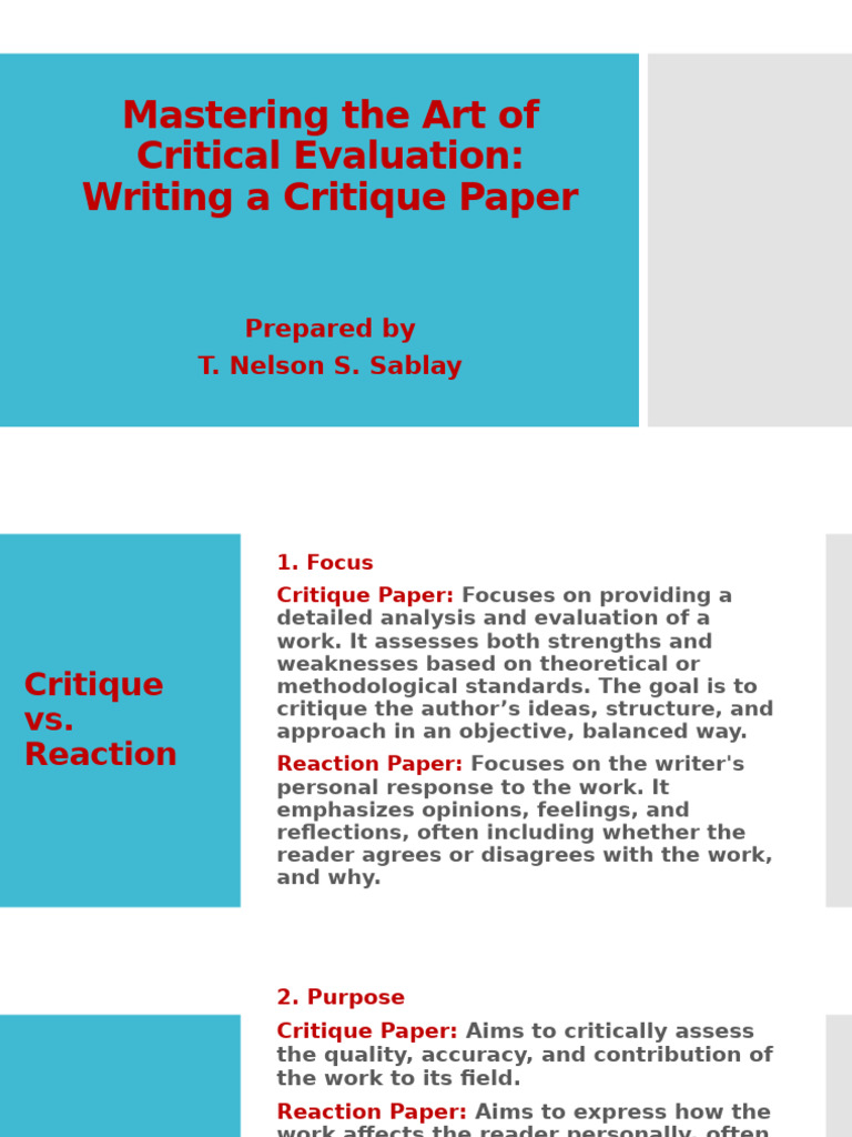 Writing a Critique Paper Guide | PDF | Evaluation | Methodology