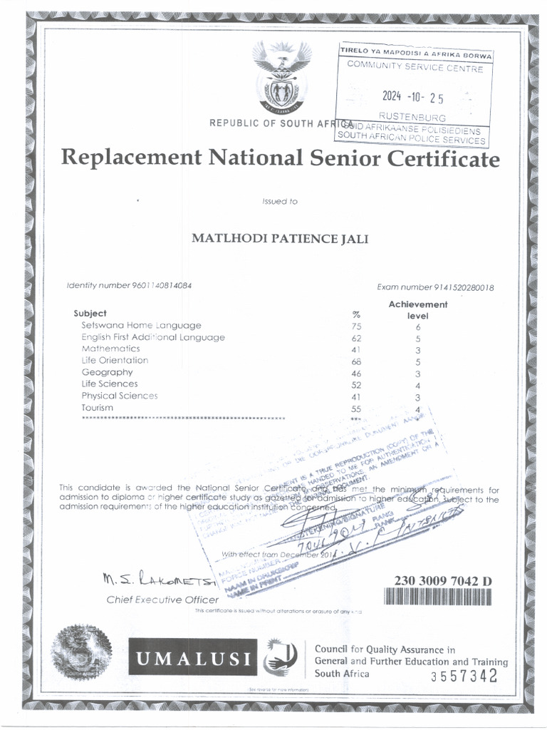 Matric Certificate | PDF