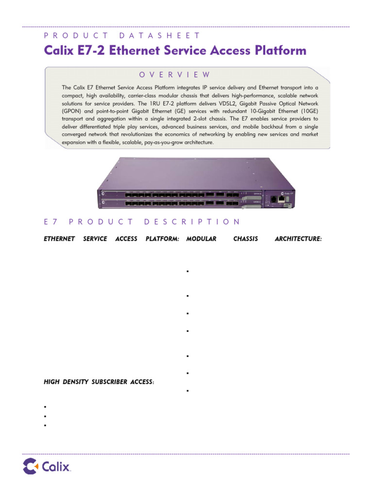 Calix E7-2 Ethernet Service Access Platform | PDF | Computer Network ...