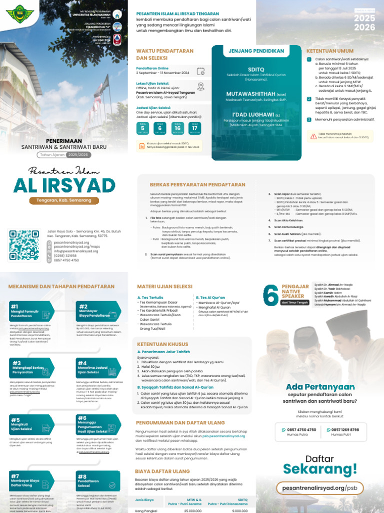 Brosur PSB Pesantren Islam Al Irsyad Tengaran 2025 2026 | PDF