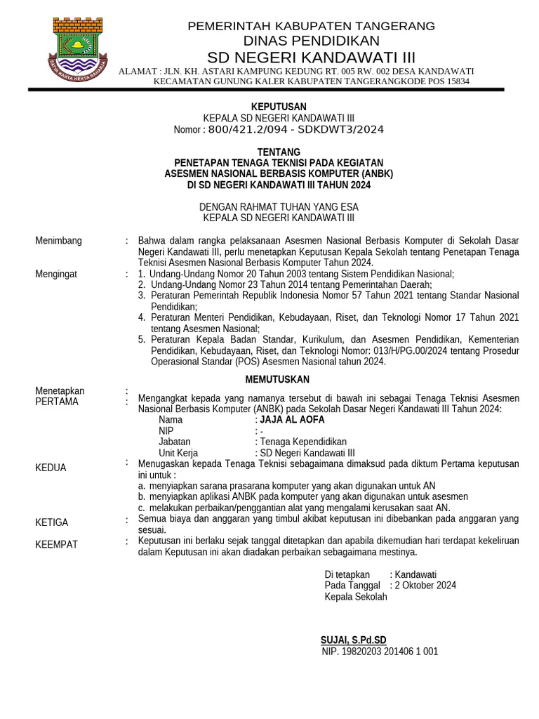 SK Teknisi Anbk 2024 | PDF