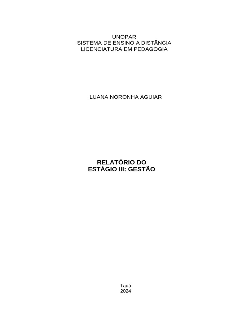 Relatório em Gestão - Luana 1 | PDF | Pedagogia | Aprendizado