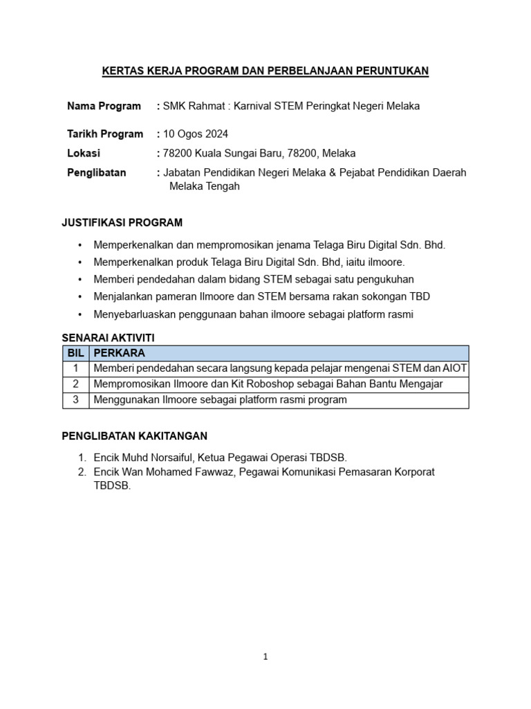 Template Kertas Kerja Peruntukan | PDF