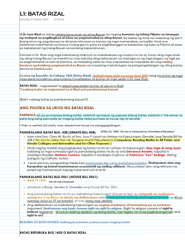 l1 Batas Rizal | PDF