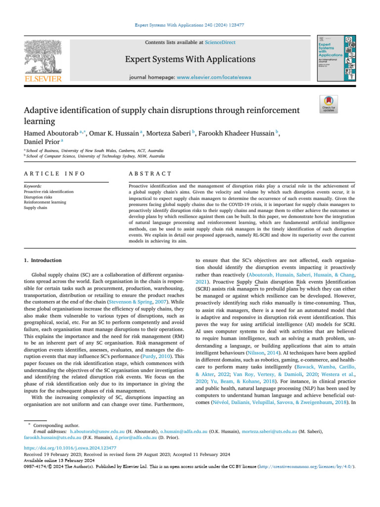 Reinforcement Learning for Supply Chain Disruption | PDF | Artificial ...