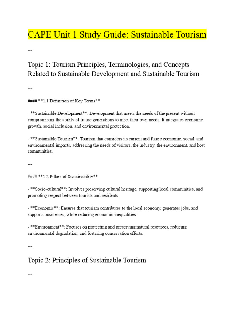 Tourism - Sustainable Tourism Study Guide For Test | PDF | Cost Of ...