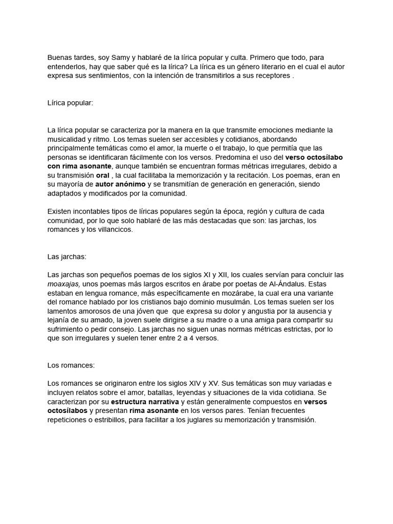 Lirica Culta y Popular | PDF | Clásicos