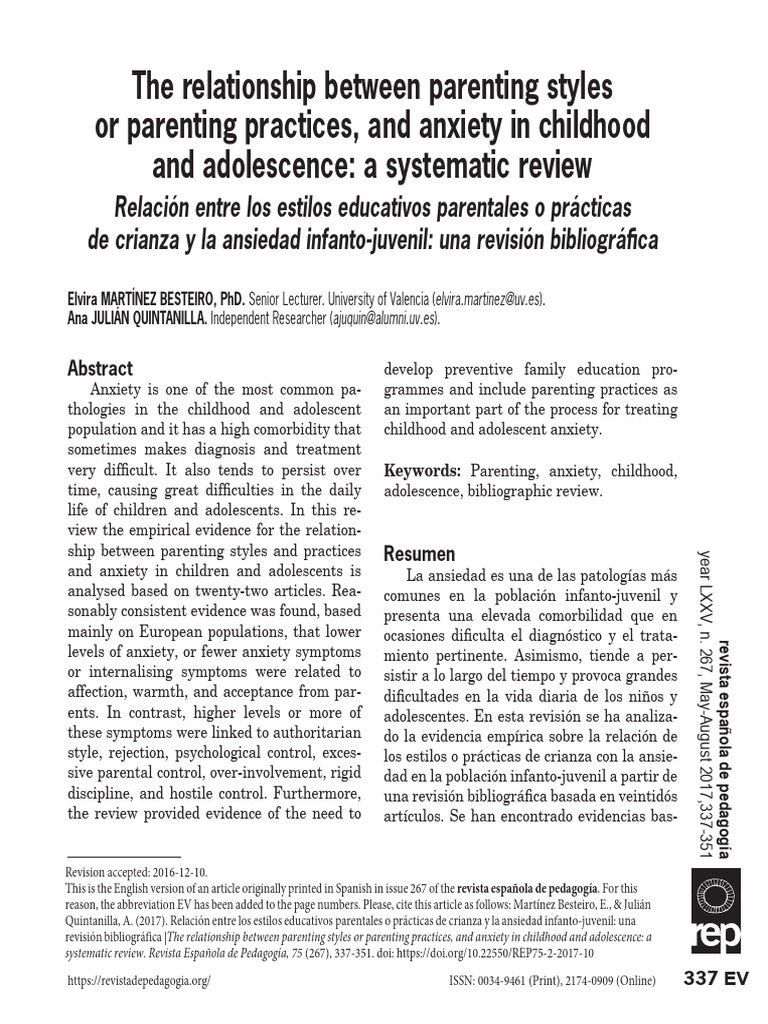 The Relationship Between Parenting Styles or Parenting Practices | PDF | Anxiety | Adolescence