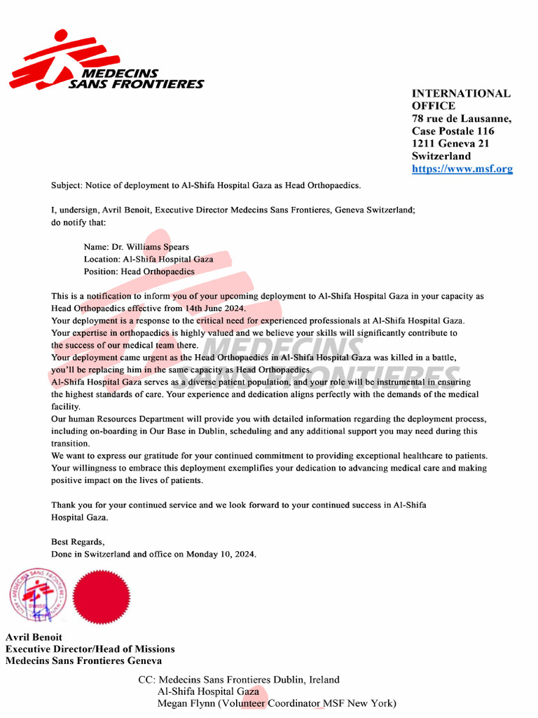 Deployment Notice For Dr. Williams Spears.-1 | PDF