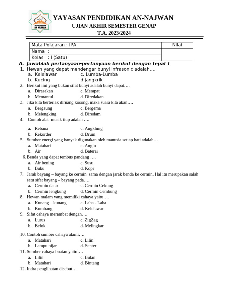 Ujian Akhir Semester Genap 2023 2024 | PDF