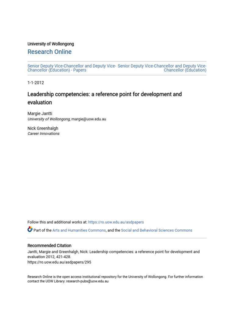 Leadership Competencies - A Reference Point For Development and ...