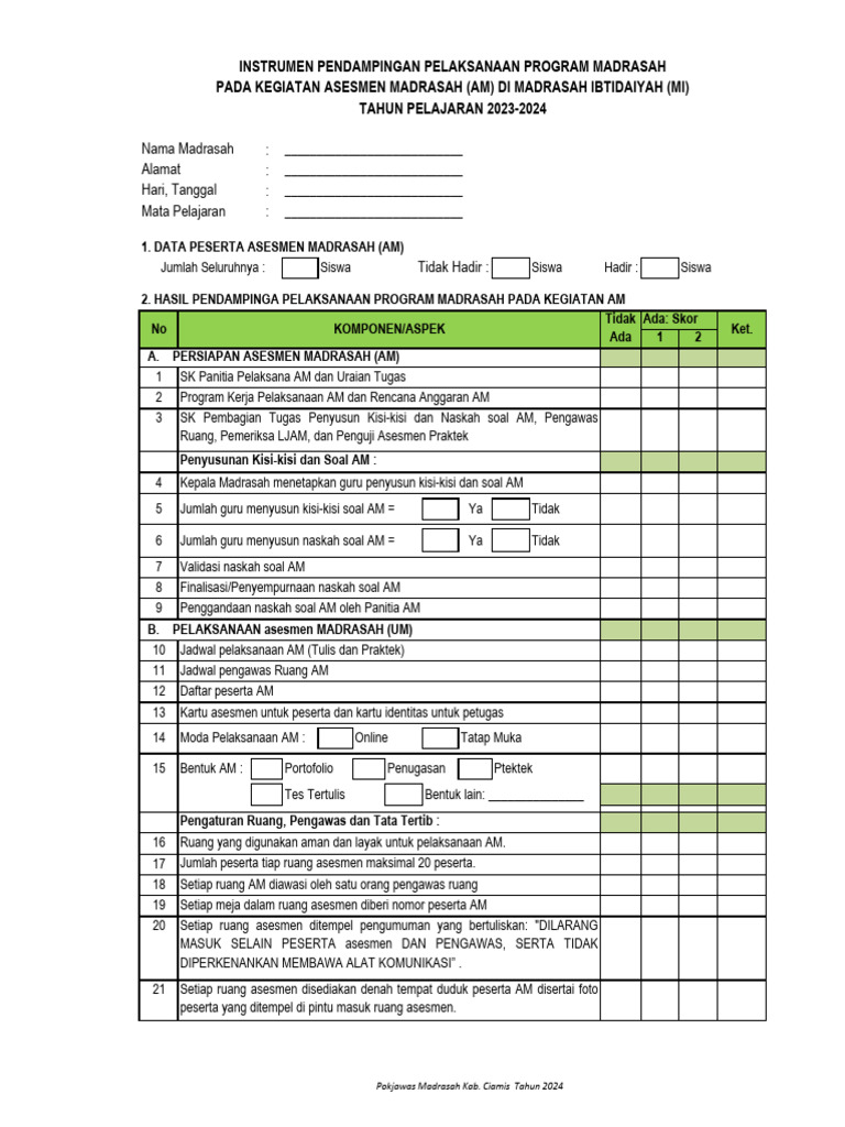 Mi - Instrumen Pendamp. Pelak. Prog. Mad PD Keg. Am Mi TH 2024 | PDF