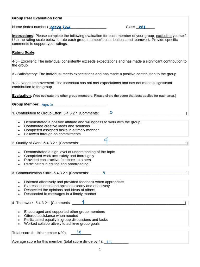 Peer Evaluation Form - 2024 | PDF | Communication | Editing