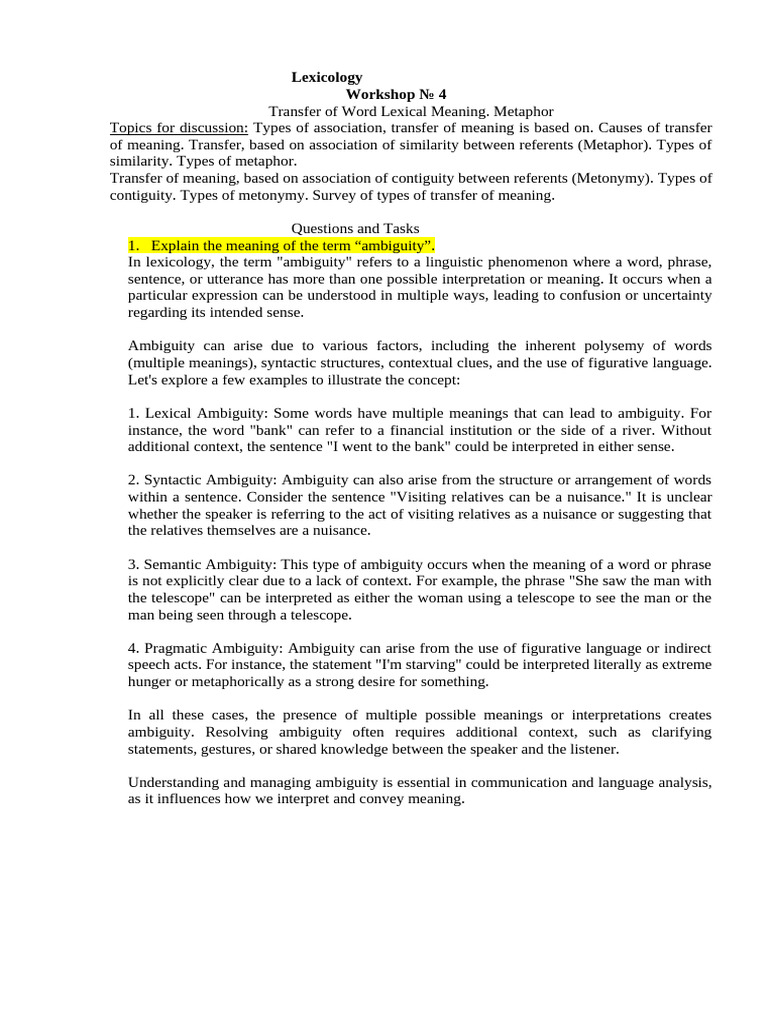 Lexicology: Metaphor & Metonymy | PDF | Semantics | Metaphor