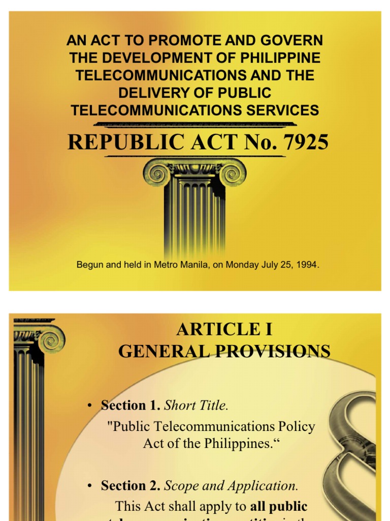 Republic Act No. 7925 Overview | PDF | Telephone Exchange ...