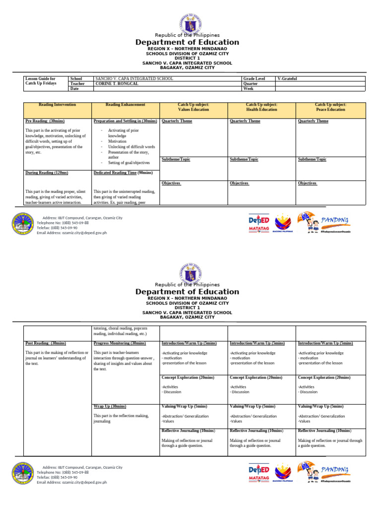 Catch Up Fridays Lesson Guide Template | PDF Catch Up Fridays Lesson Guide Template | PDF