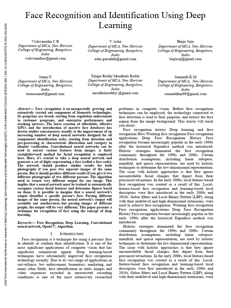 Face Recognition and Identification Using Deep Learning | PDF | Deep ...