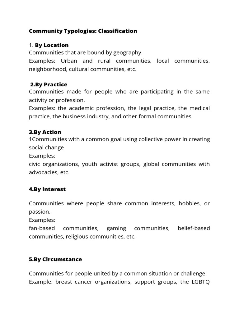 Com Eng Community Typologies | PDF | Community | World Wide Fund For Nature