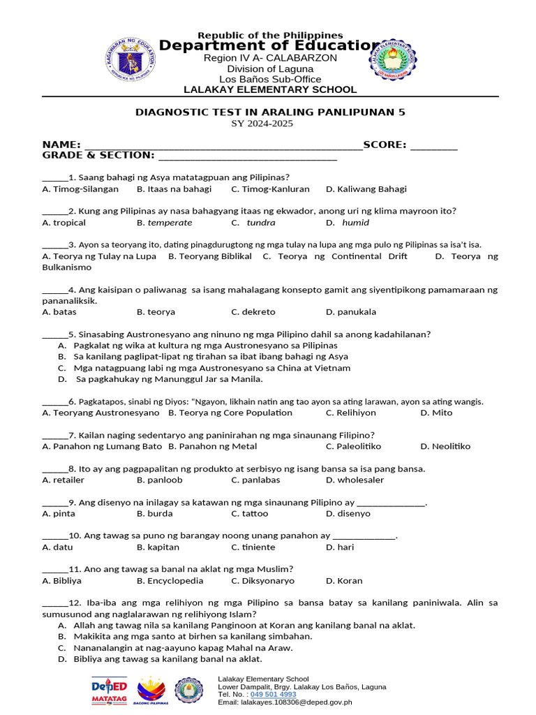 Diagnostic Test Ap 5 | PDF