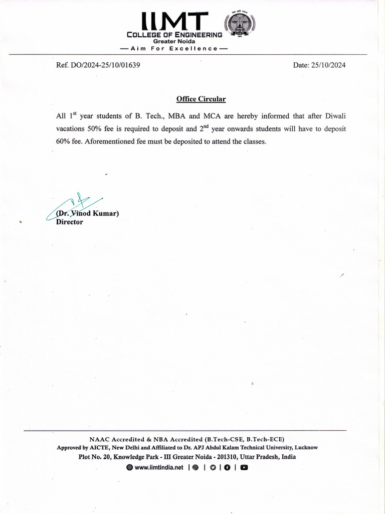 Notice To Students For Fee Submission | PDF