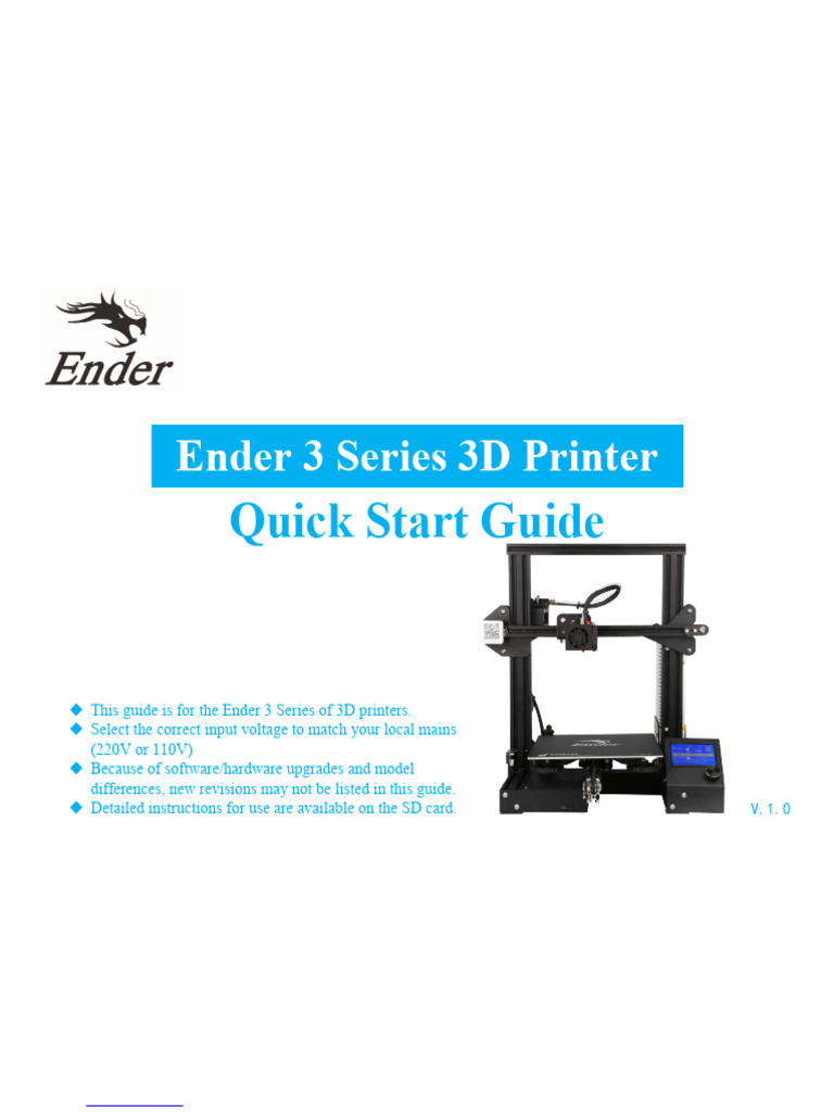 Ender 3 3D Printer Quick Start Guide | PDF | Printer (Computing) | 3 D ...