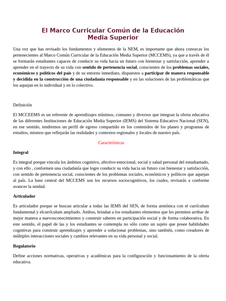 El Marco Curricular Común de La Educación Media Superior | PDF | Plan ...