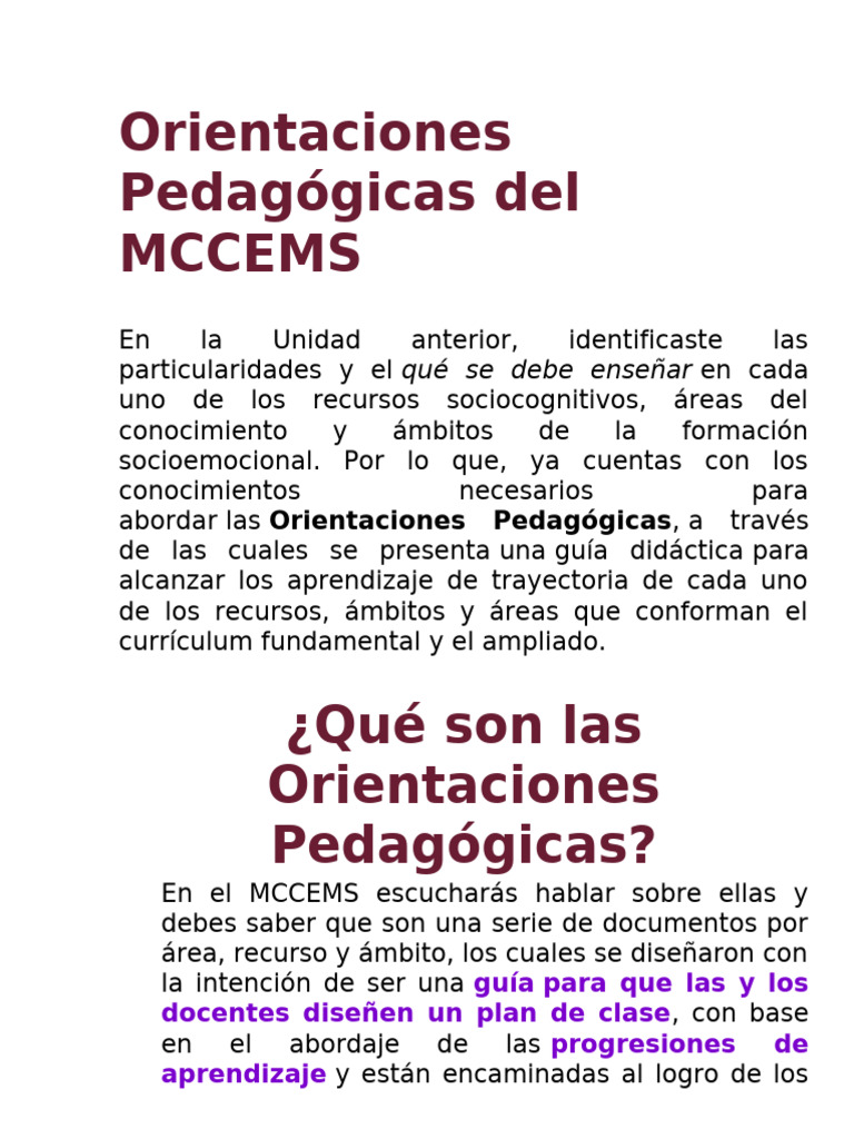 Orientaciones Pedagógicas del MCCEMS | PDF