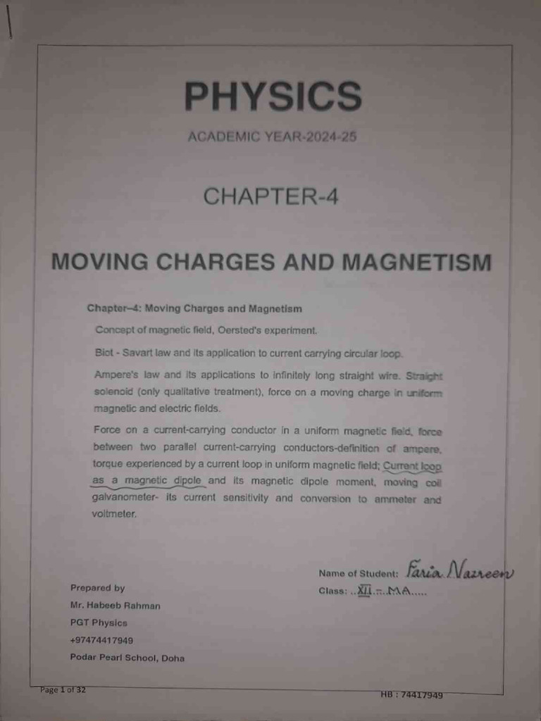 Moving Charges and Magnetism | PDF