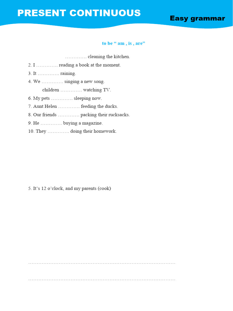 Present Continous - Worksheet 1 | PDF | Language Arts & Discipline ...