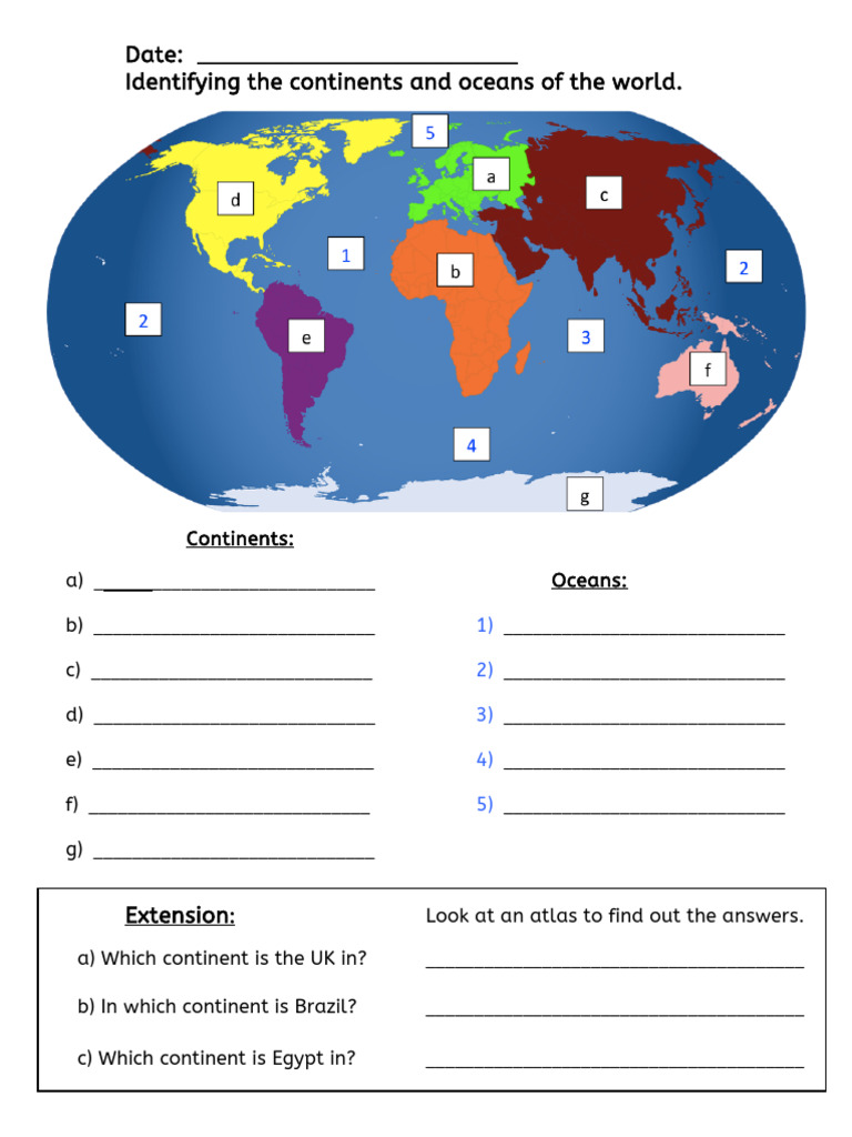 Continents and Oceans Identification Guide | PDF | Science & Mathematics