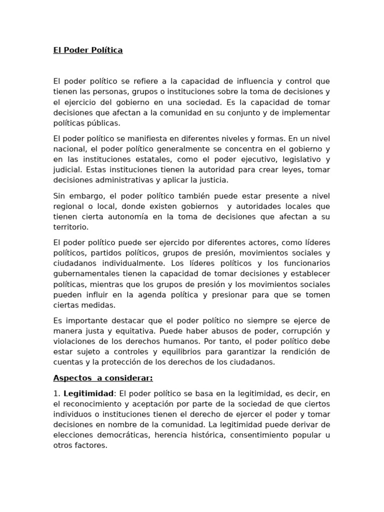 Dinámica del Poder Político | PDF | Gobierno | Separación de poderes