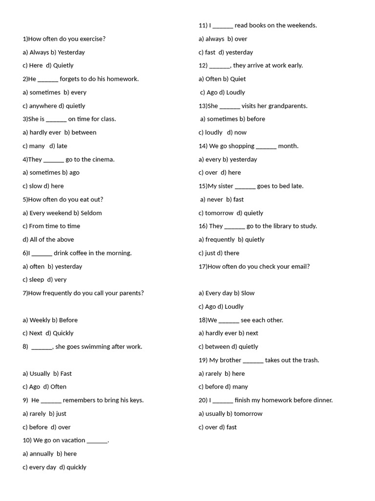 Frequency of Time Exercises | PDF