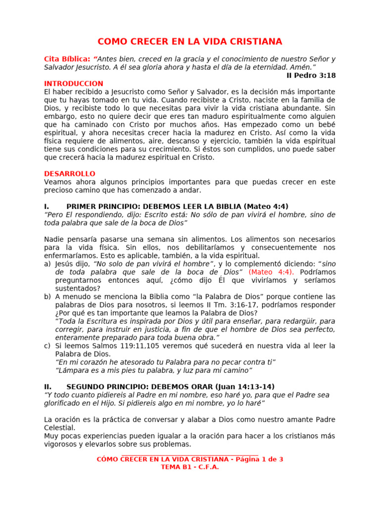 B1 - Como Crecer en La Vida Cristiana | PDF | Cristo (título) | Oración