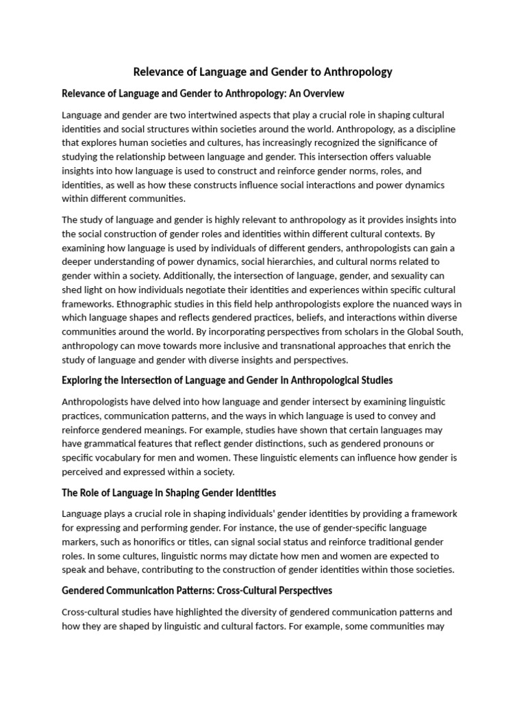 Relevance of Language and Gender to Anthropology | PDF | Gender ...