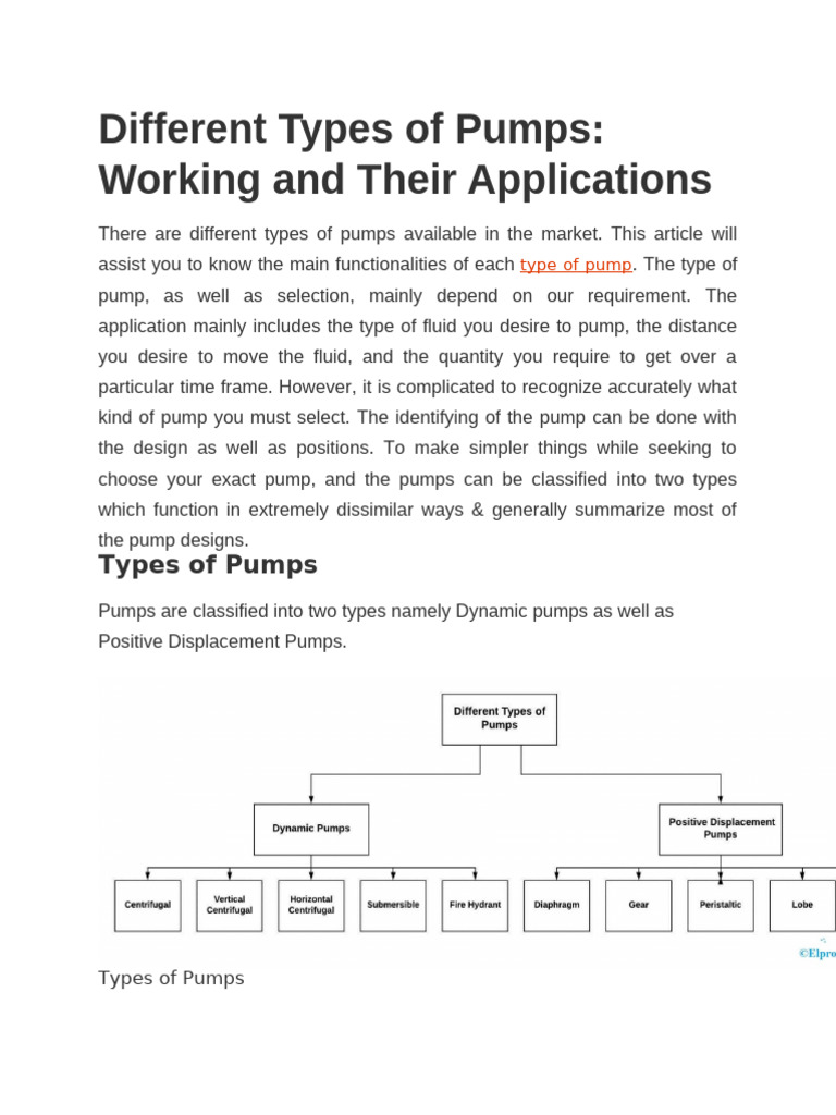 Different Types of Pumps | PDF | Pump | Fluid Dynamics