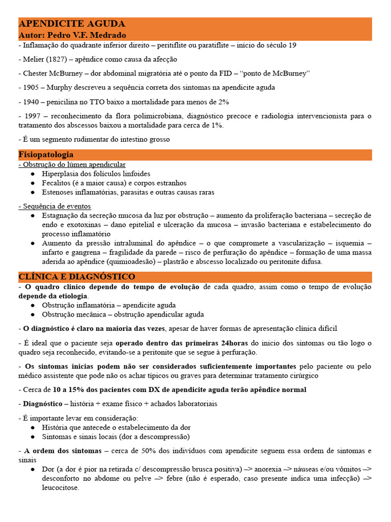 APENDICITE AGUDA - Aula | PDF | Dor | Doenças e distúrbios