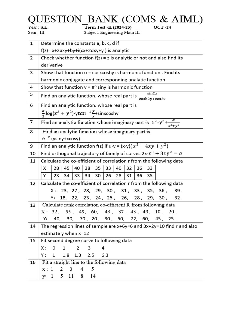 QB SE EMIII UT II (AIML &COMS) Oct 24 | PDF | Variance | Probability Theory
